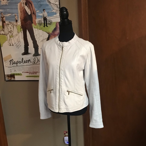 Say What? | Jackets & Coats | Donate 224 White Faux Leather Zip Jacket ...